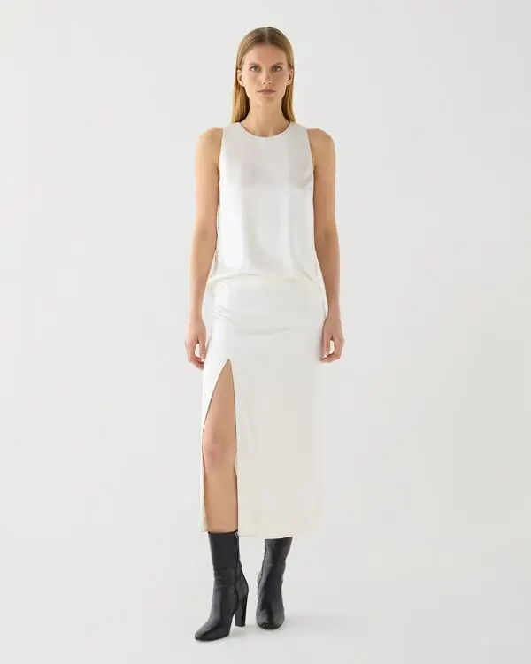 Veronica De Piante Elea Skirt In Stretch Satin - Alabaster