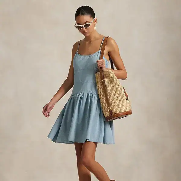 green emerald velvet dress Mersea Women's Scottie Chambray Dress in Rinse main image 1