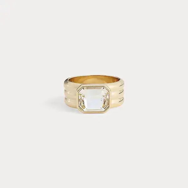 Ralph Lauren Gold-Plated Ribbed Ring - Gold/Crystal | Editorialist