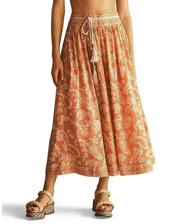 AUR OCEA Buta Belted Midi Skirt