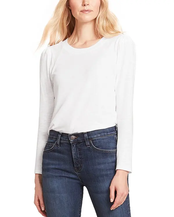 Veronica Beard Mason Gathered Shoulder Baseball Tee - White
