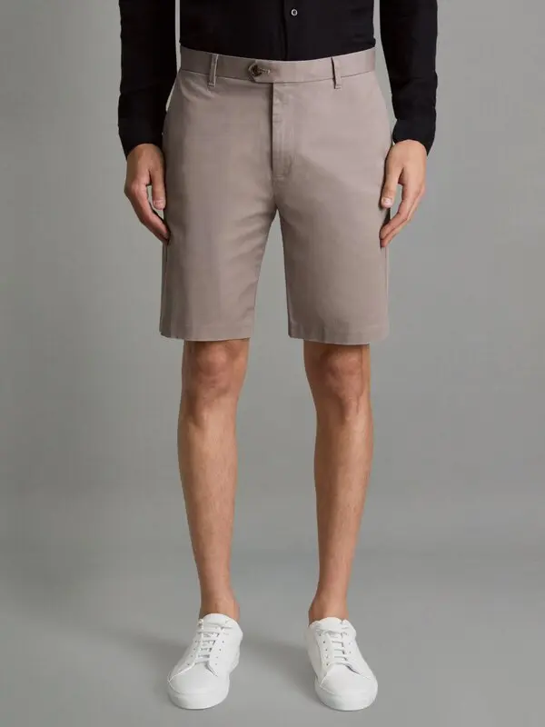 REISS Wicket Cotton Chino Shorts With Stretch - Mushroom