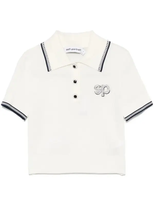 SELF-PORTRAIT Polo Shirt With Sp Application - Beige