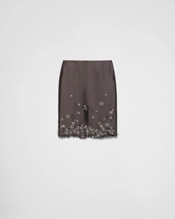 Prada Embroidered Silk And Wool Skirt