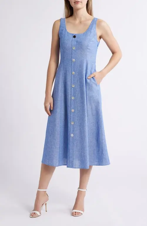 Anne Klein Button Detail Linen-blend Tank Dress