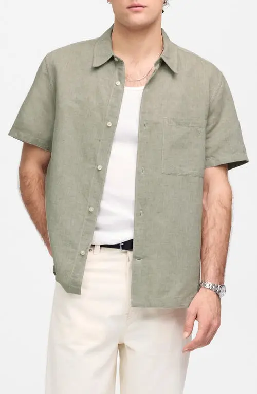 Madewell Short Sleeve Linen & Cotton Button-up Shirt - Sage