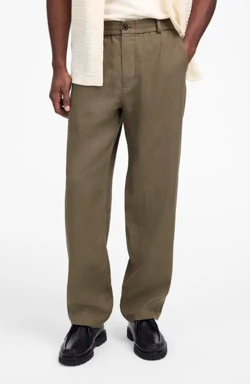Madewell Elastic Waist Straight Leg Linen Pants - Pressed Sage