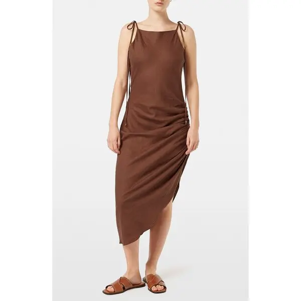 Scotch & Soda Stretch Linen Blend Asymmetric Midi Dress - Cold Brew
