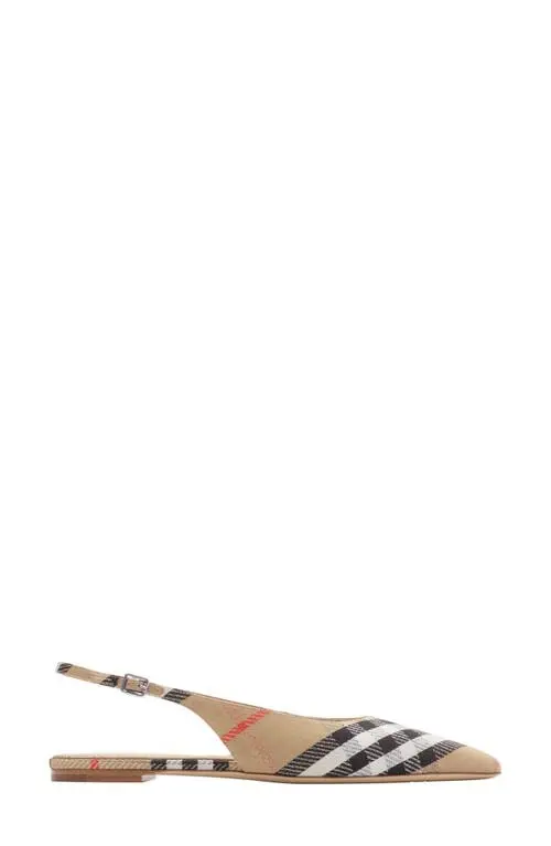 Burberry Birdie Check Pointed Toe Slingback Flats - Sand Ip Check