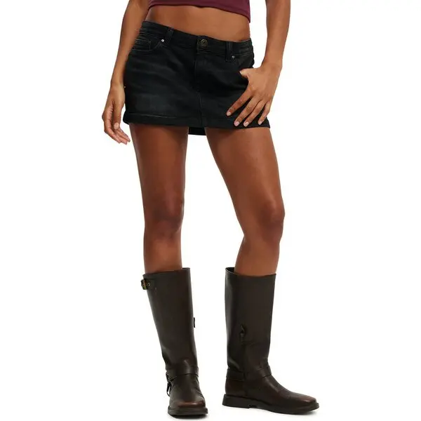 COTTON ON Micro Low Denim A-line Skirt - Y2k Washed Black