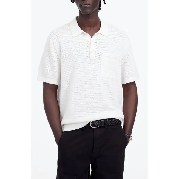 Madewell Pointelle Stitch Sweater Polo - Salt