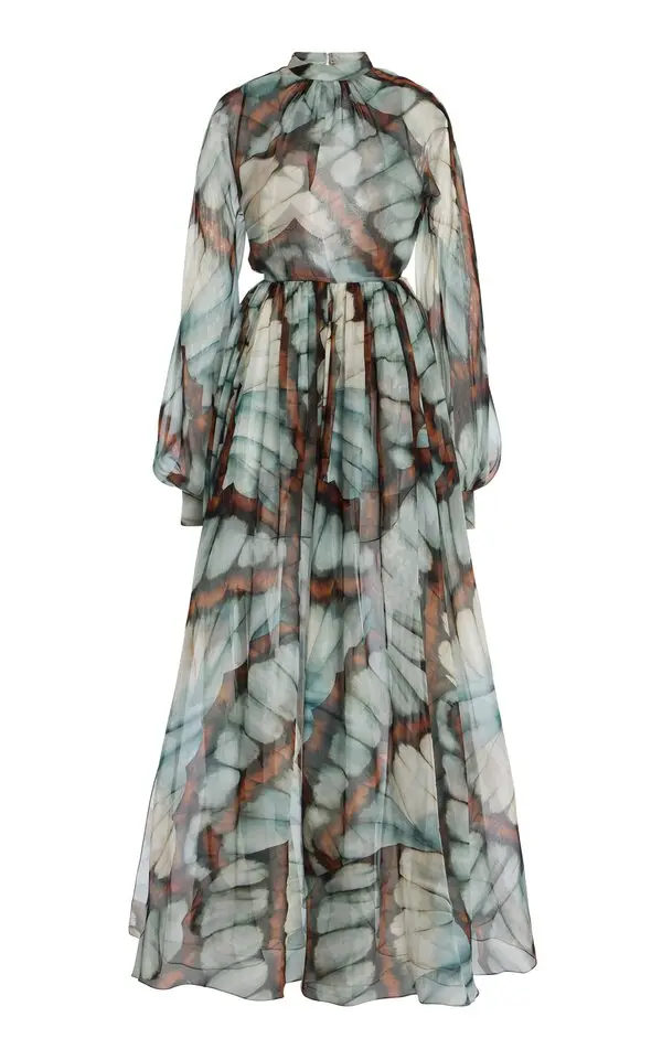 Oscar De La Renta Butterfly-print Silk-chiffon Gown - Blue