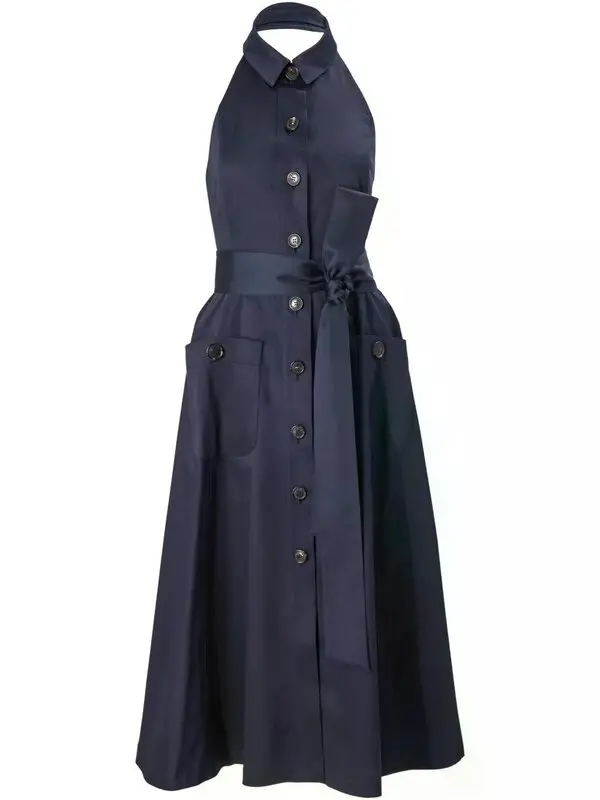 Carolina Herrera Buttoned Halterneck Midi Dress - Blue