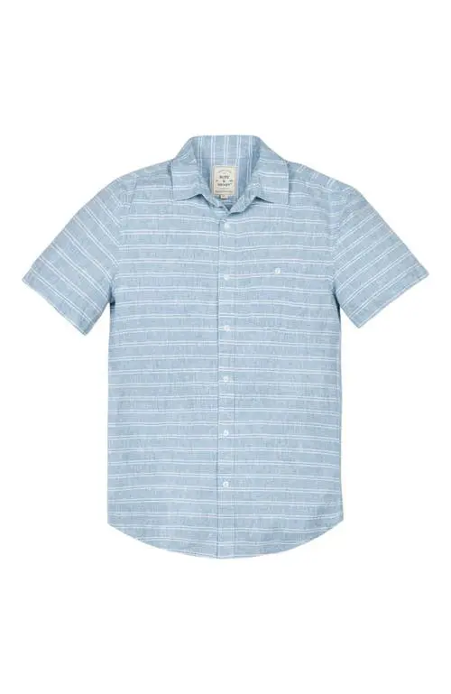 HOPE & HENRY Linen Short Sleeve Button Down Shirt - Mallorca Stripe