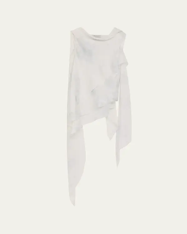 GRACE LING Silk Bias Scarf Top - Ash White