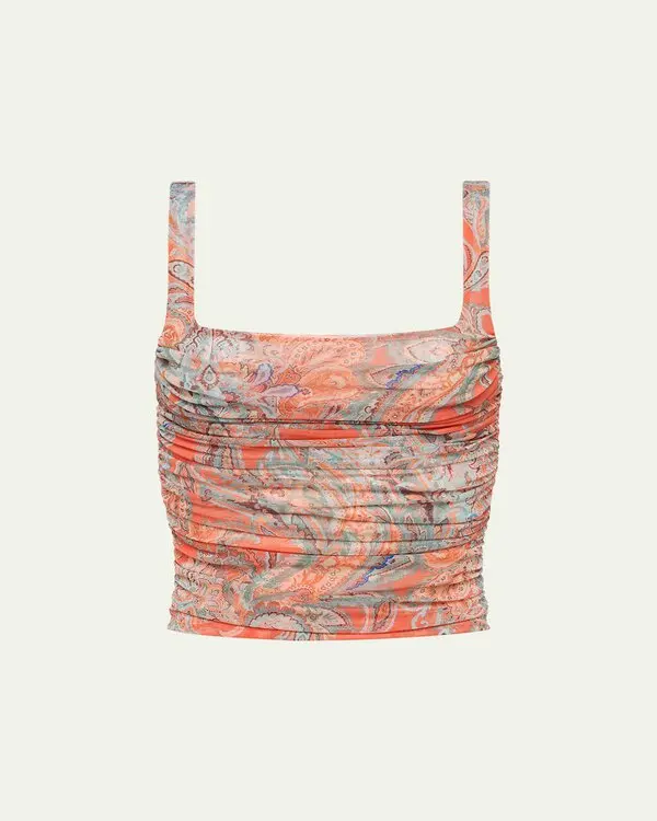 L'Agence Rasha Shirred Paisley Tank Top - Orglt Blu Trdtnl Psly