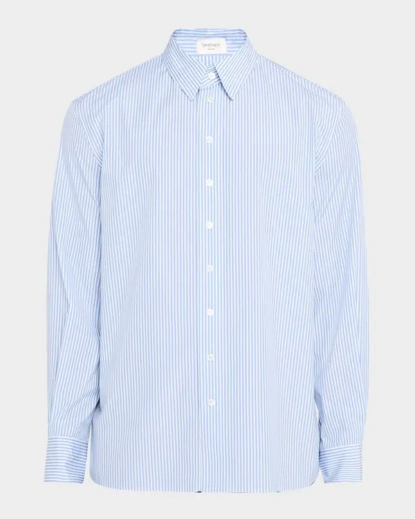 Saint Laurent Relaxed-fit Cotton Stripe Sport Shirt - Turchese