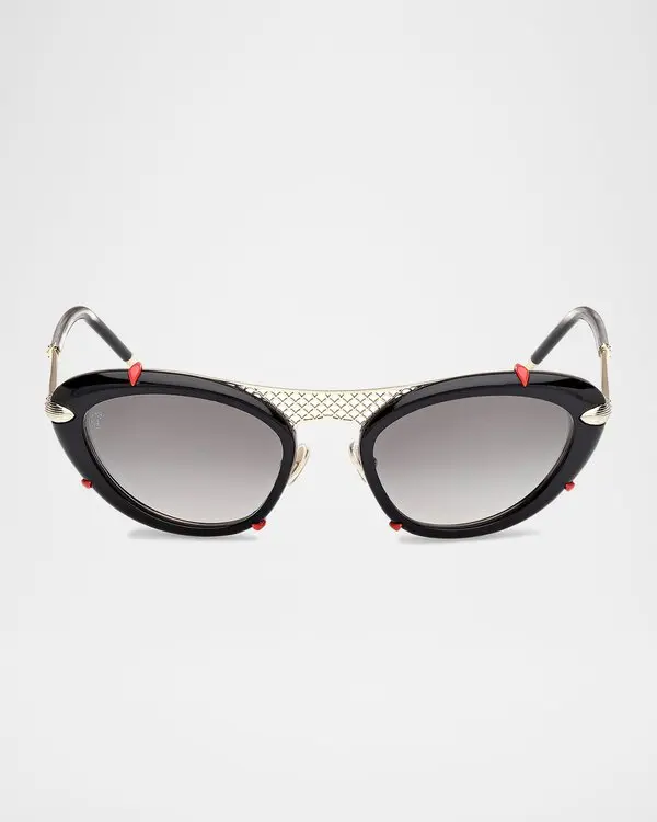 CHRISTIAN LOUBOUTIN Miss Z Spiked Oval Sunglasses - Shiny Black Front Shiny Pale Gold