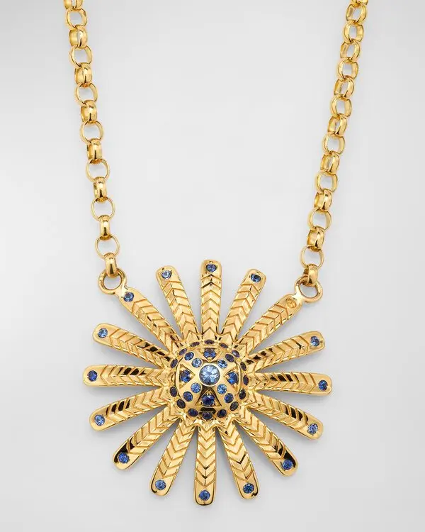 Harwell Godfrey 18k Yellow Gold Mini Sunflower Pendant Necklace With Sapphires - Yg - Blue