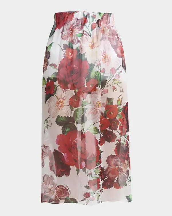 Dolce & Gabbana Bouquet Rose Chiffon Midi Skirt