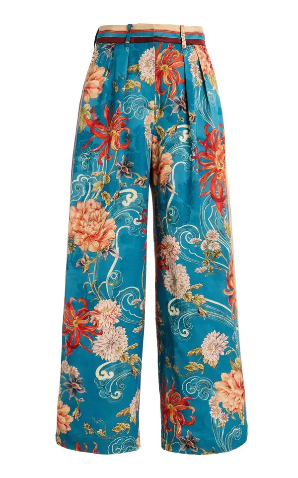 ALEMAIS Fletcher Pleated Satin Wide-leg Trousers - Blue
