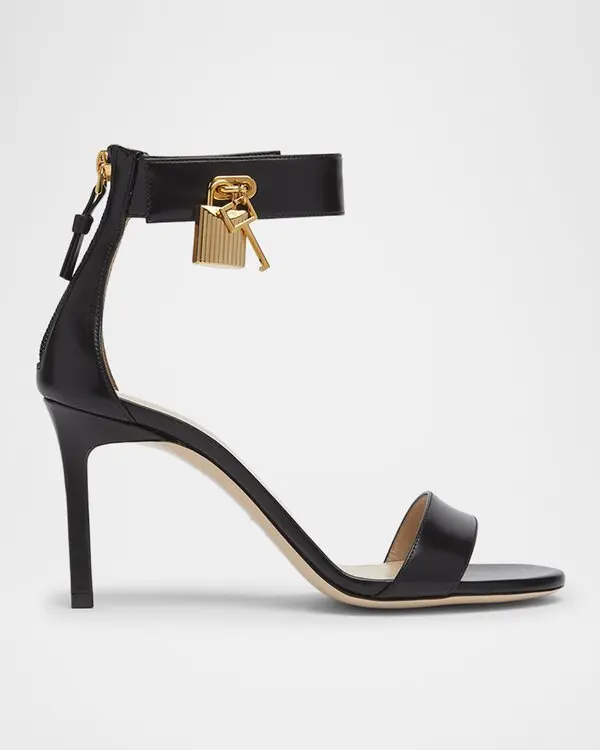 TOM FORD Leather Stiletto Sandals With Padlock - Black