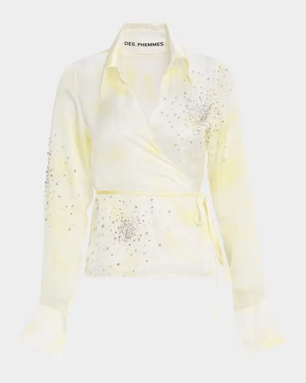DES_PHEMMES Embellished Tie-dye Wrap Shirt