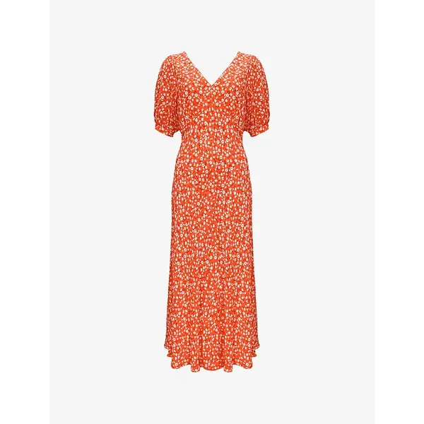 RO&ZO Ditsy-print V-neck Midi Dress - Red