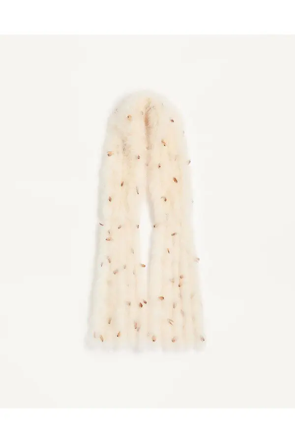 Valentino Garavani Feathers Scarf With Turkey And Pheasant Feathers - Brown