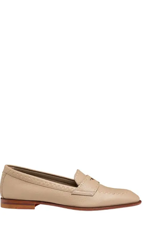 Santoni Tumbled Leather Penny Loafer - Natural