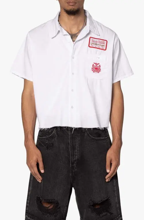 Mnml Shrc Checkered Flad Short Sleeve Cotton Graphic Button-up Shirt