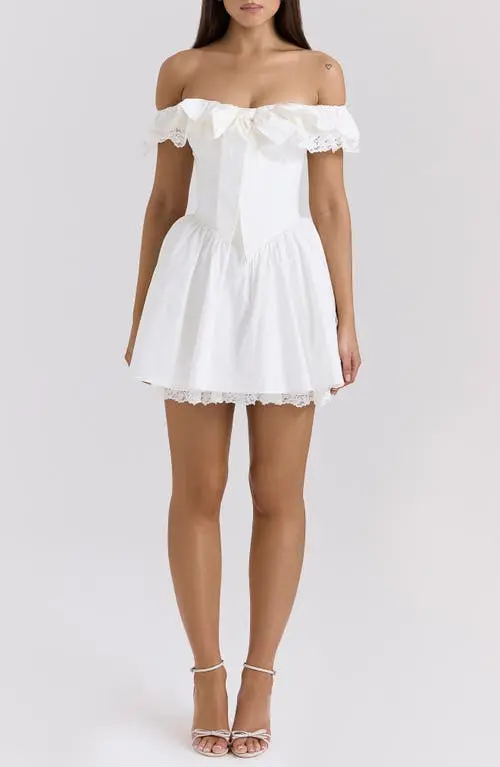 House Of Cb Jaide Off-the-shoulder Mini Dress - Cloud Dancer