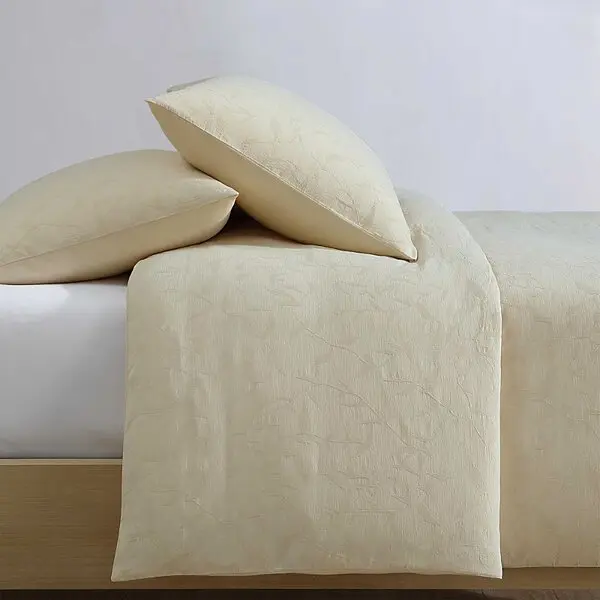 Calvin Klein Branching Leaves 3 Piece Bedding Set, King - Cream