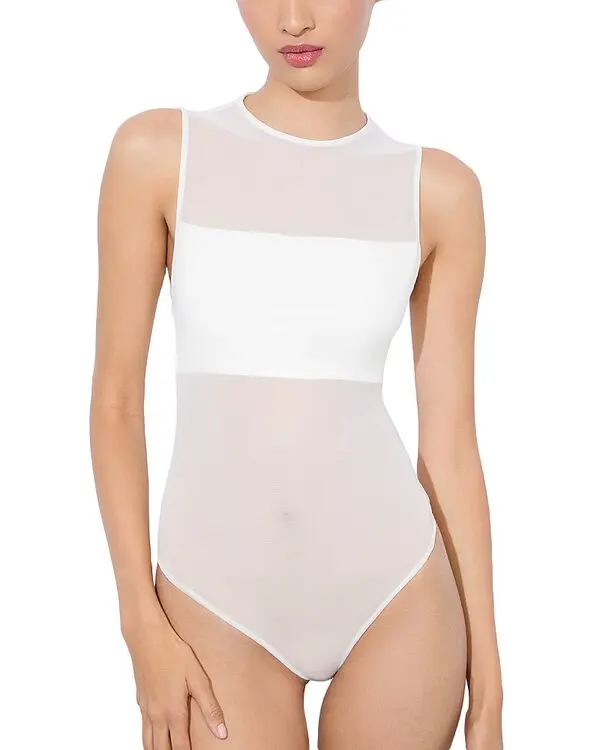 Alice + Olivia Bandeau Trim Mesh Bodysuit - Off White