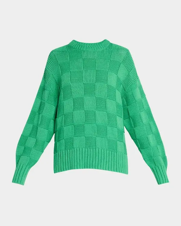 Guest In Residence Checker Crewneck Sweater - Medium Green