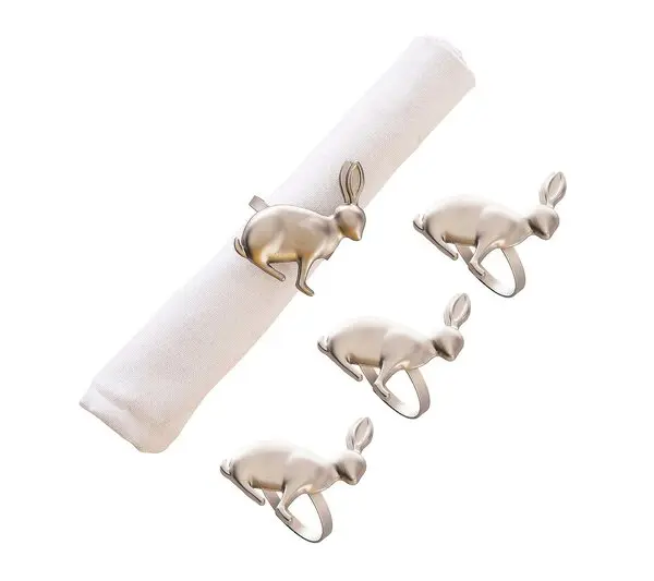 VALERIE PARR HILL Silver Rabbit Napkin Rings Set Of 4 Valerie