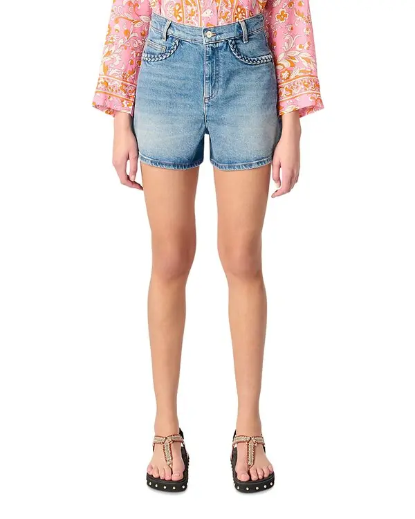 Maje Denim Shorts With Braided Trim