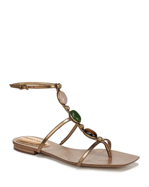 Veronica Beard Alba Stone Trim Thong Sandals - Gold