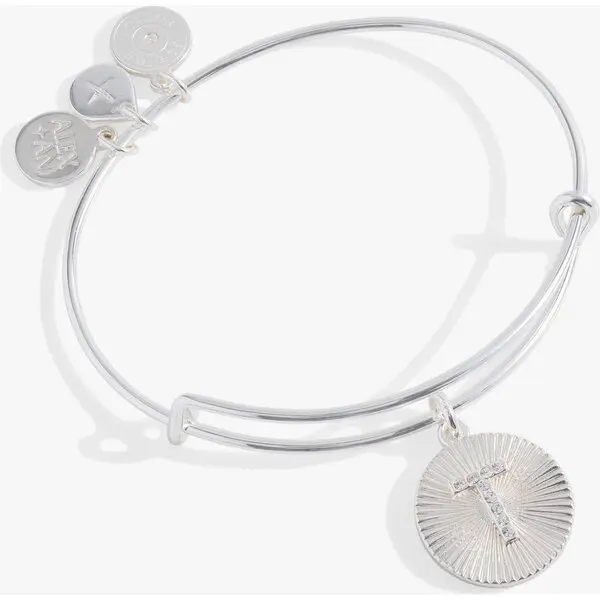 ALEX AND ANI Pavé Starburst Texture Initial Bangle Bracelet - Silver - T