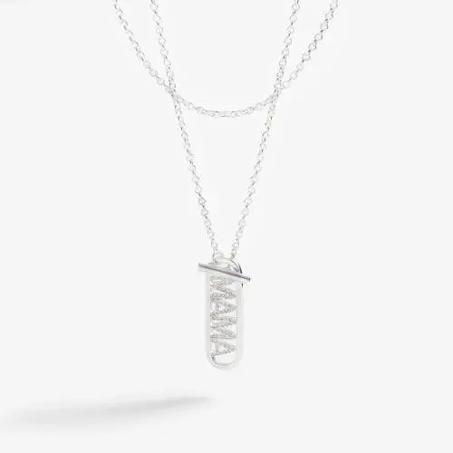 ALEX AND ANI Mama Pave Toggle Necklace - Silver