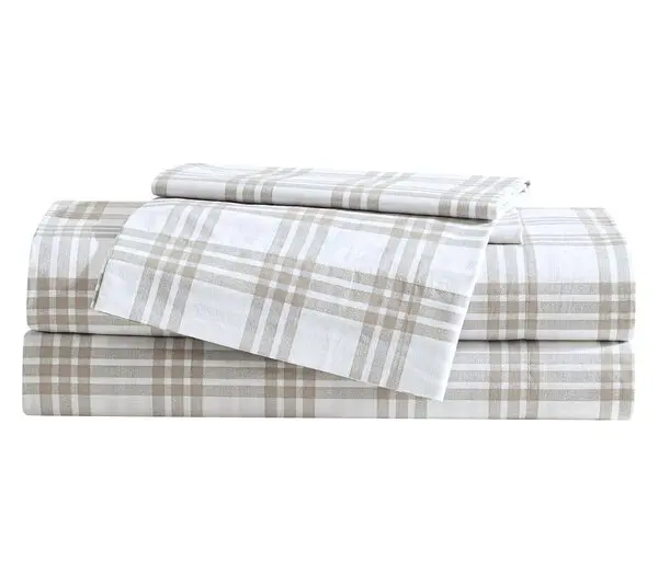 SUPERIOR Eddie Bauer Basic Plaid White-saddle Beige Quee N Sheet Set