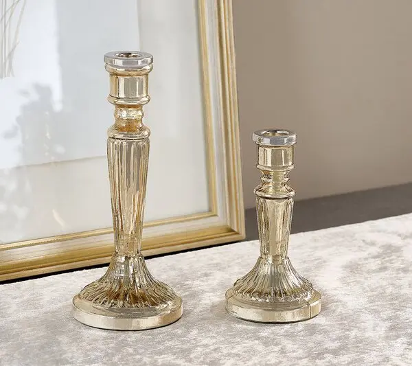 HOME REFLECTIONS Set Of 2 Tapered Glass Candle Holders