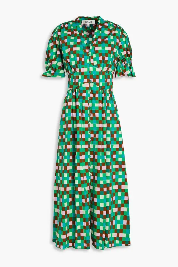 Diane Von Furstenberg Erica Pintucked Cotton-blend Poplin Midi Dress - Jade