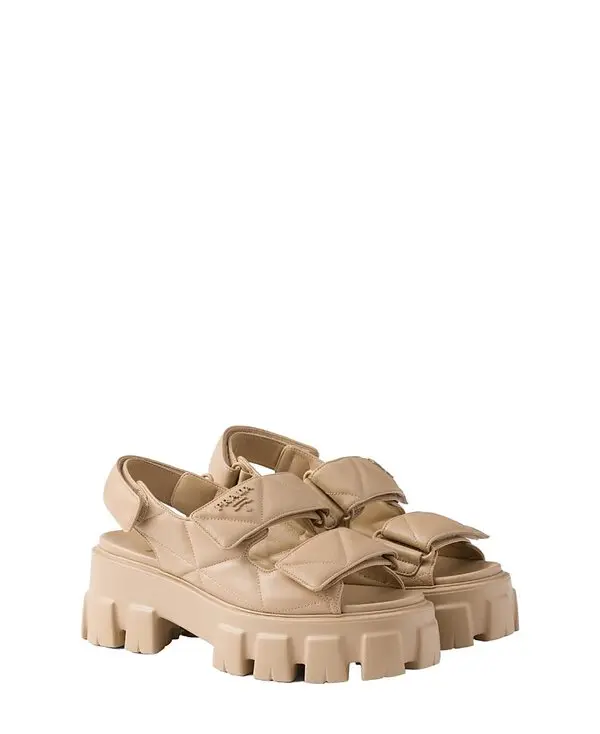 Prada Monolith Nappa Leather Sandals - Neutral