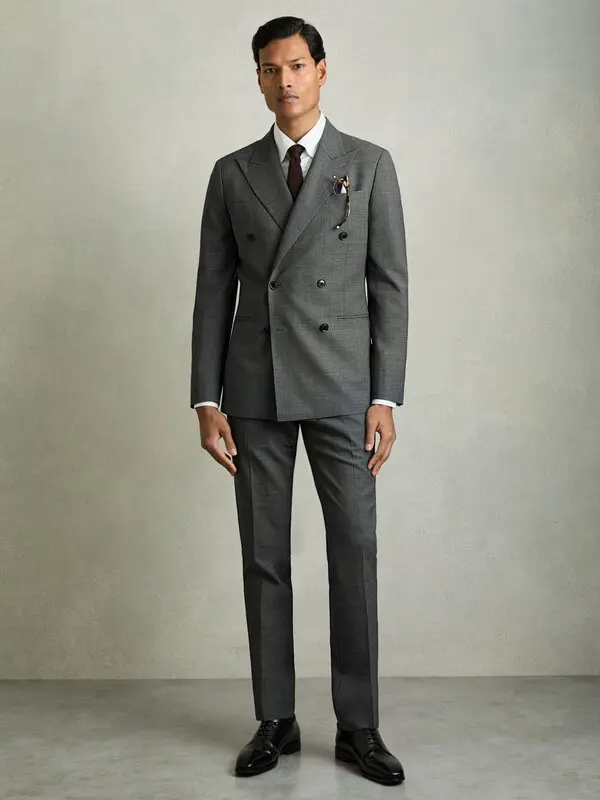 REISS Malibu Regular-fit Double-breasted Sharkskin Wool-blend Suit Blazer