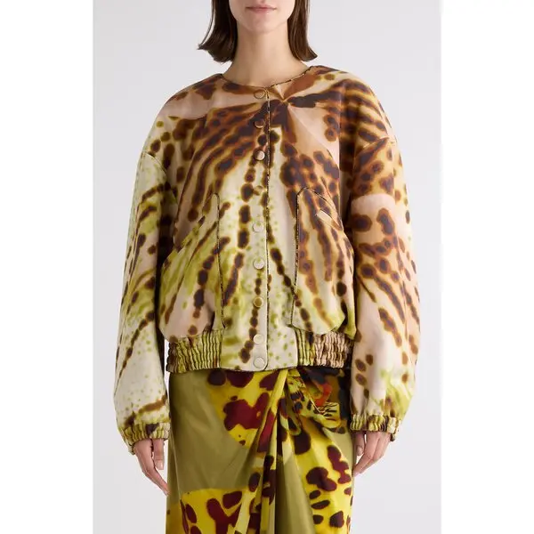 Dries Van Noten Vadon Leopard Orchid Print Cotton Bomber Jacket