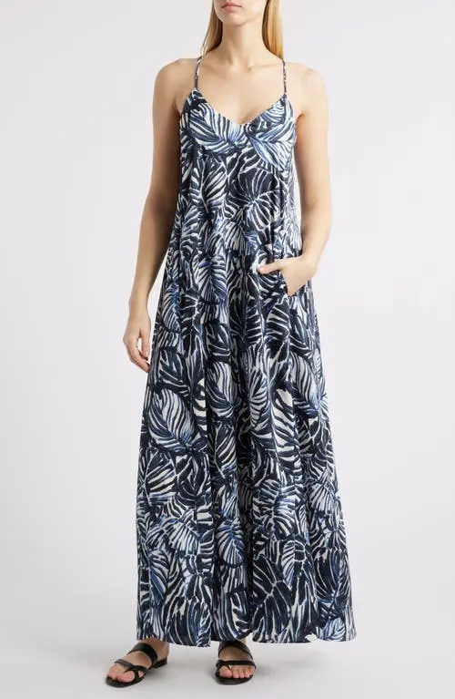 TAHARI ASL Palm Print Maxi Slipdress