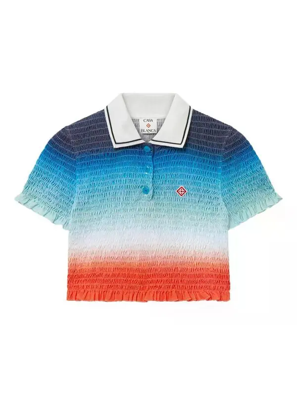 Casablanca Smocked Polo Top - Blue
