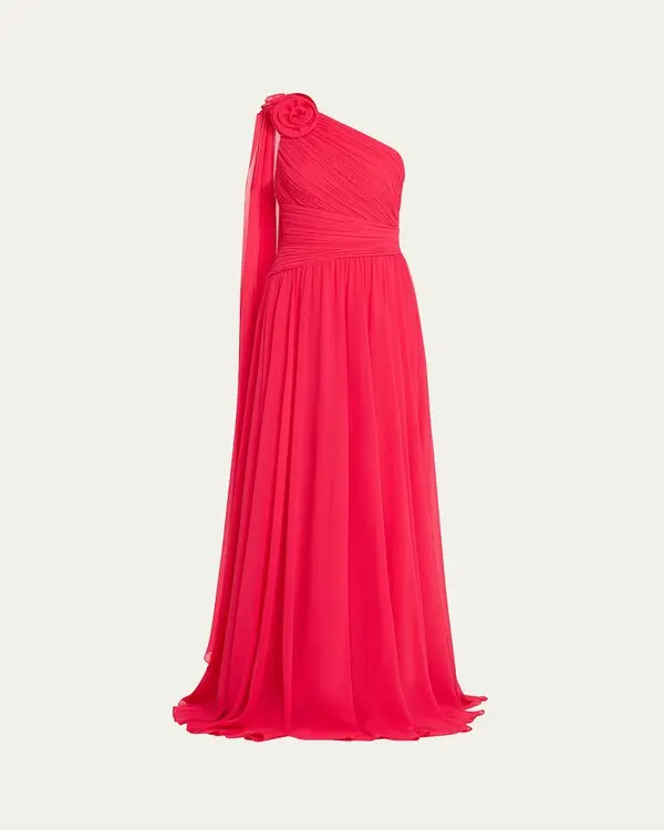 Rickie Freeman For Teri Jon Draped One-shoulder Pleated Gown