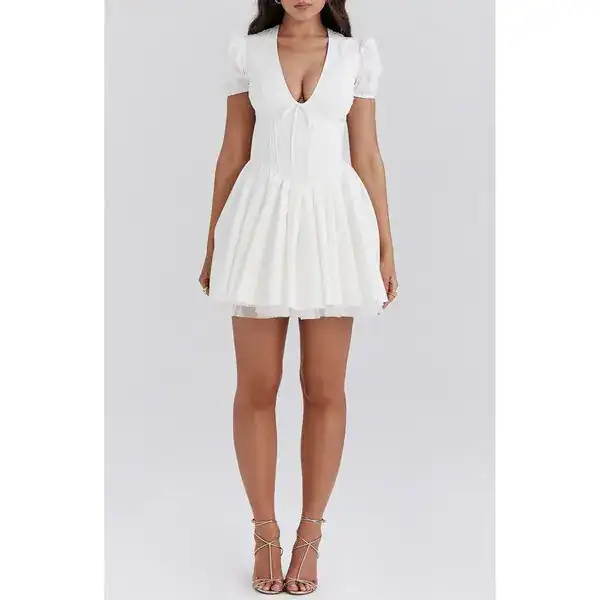 sachin and babi light blue dress House Of Cb Debutante Backless Midi Dress in White main image 1